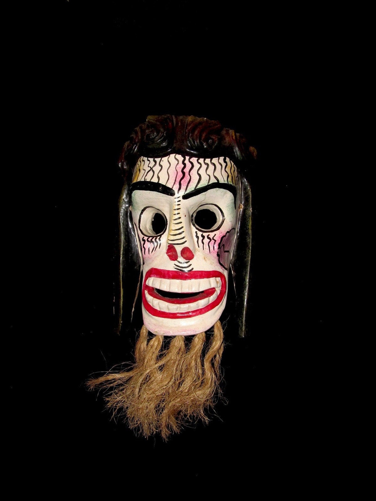 Wood Carved Vintage Folk Art Mask From Guerrero - Etsy