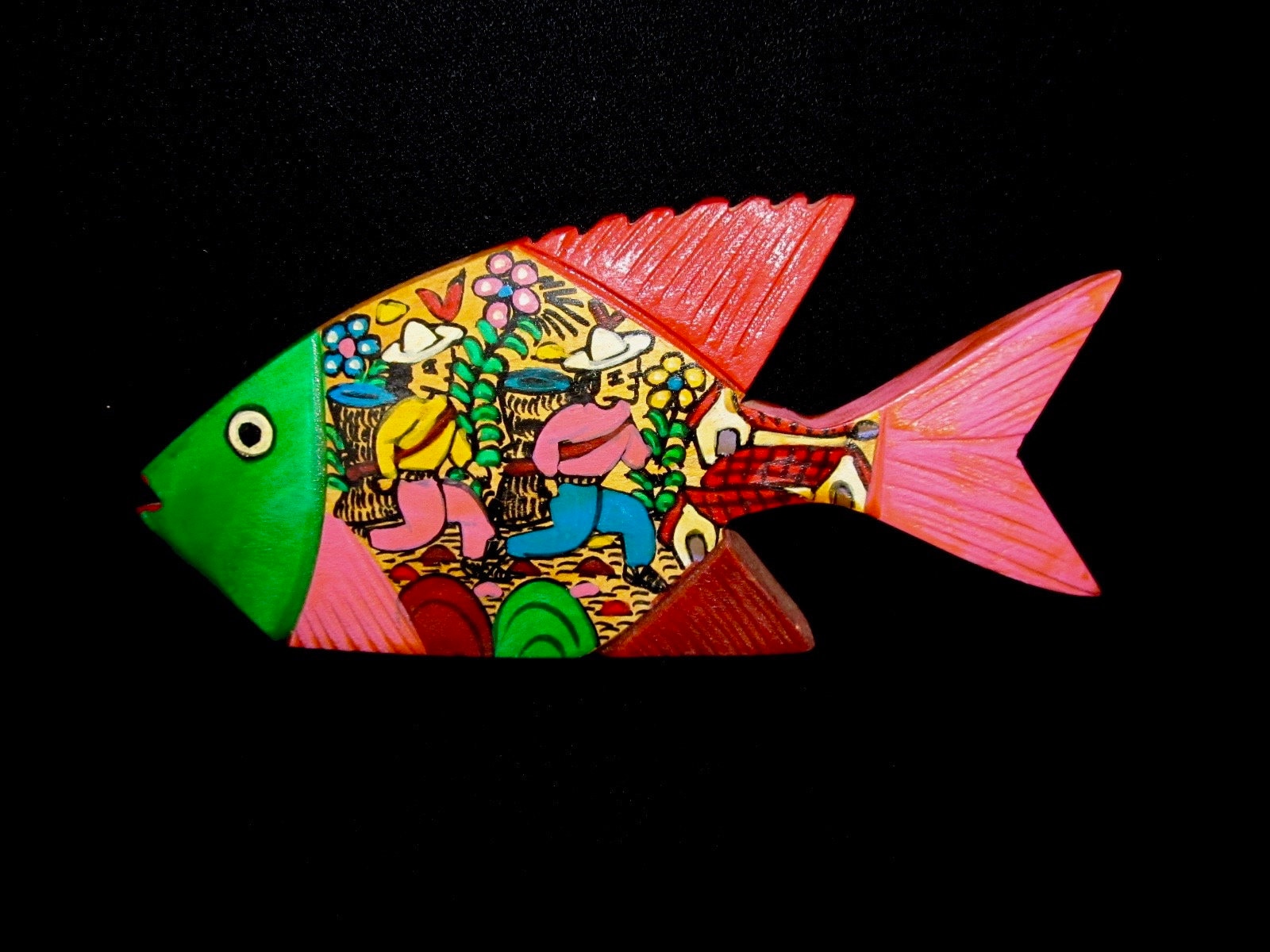 Vintage Folk Art Fish With Harvest Scene From Guerrero Mexico - Etsy