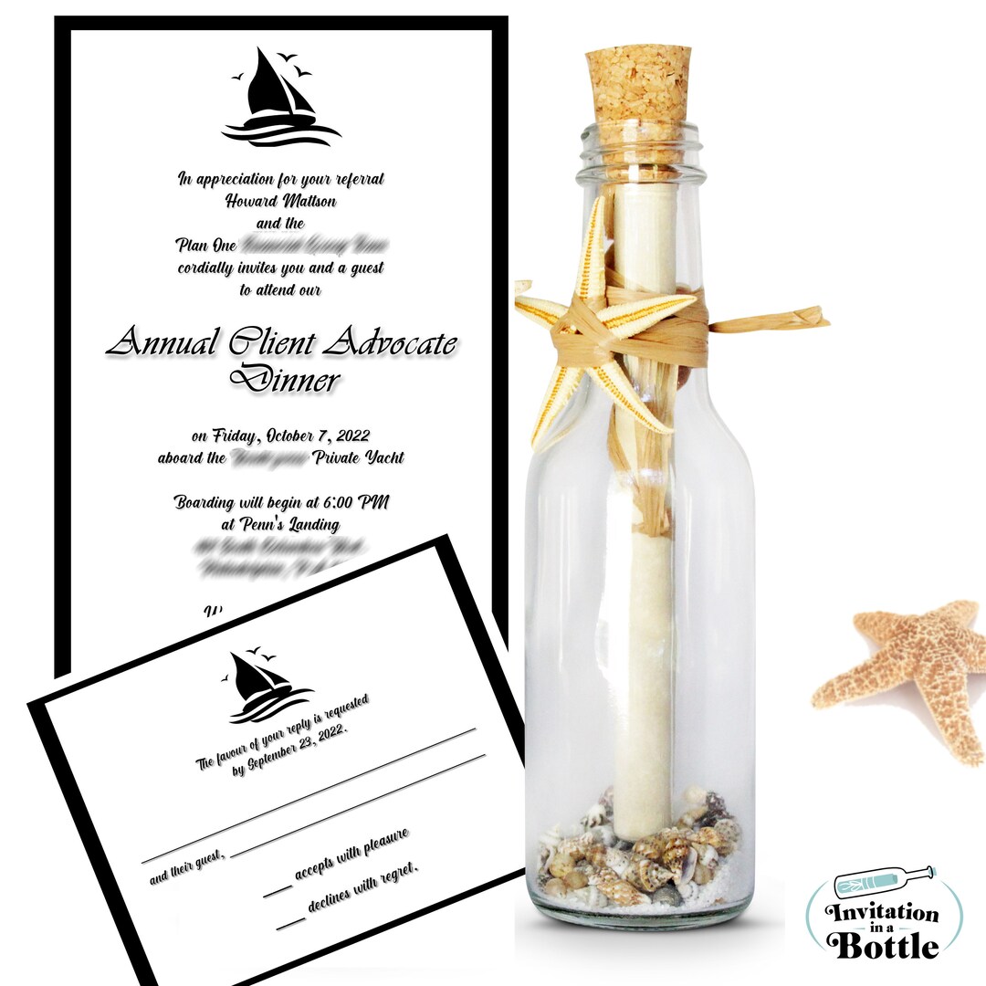 Corporate Business Invitation in a Bottle - Cruise Dinner Invite - VIP ...