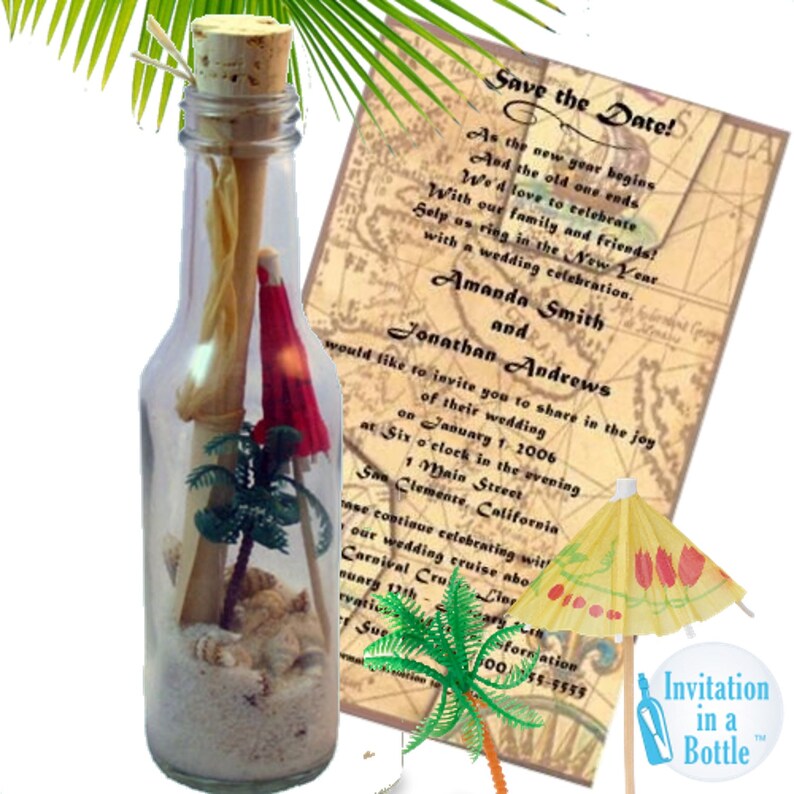 Message in A Bottle Invitations Announcements Palm Paradise - Etsy