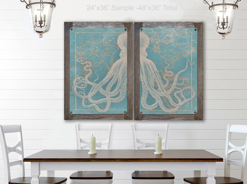 Framed Metal Print Octopus Decor Nautical Teal Aqua Decor - Etsy