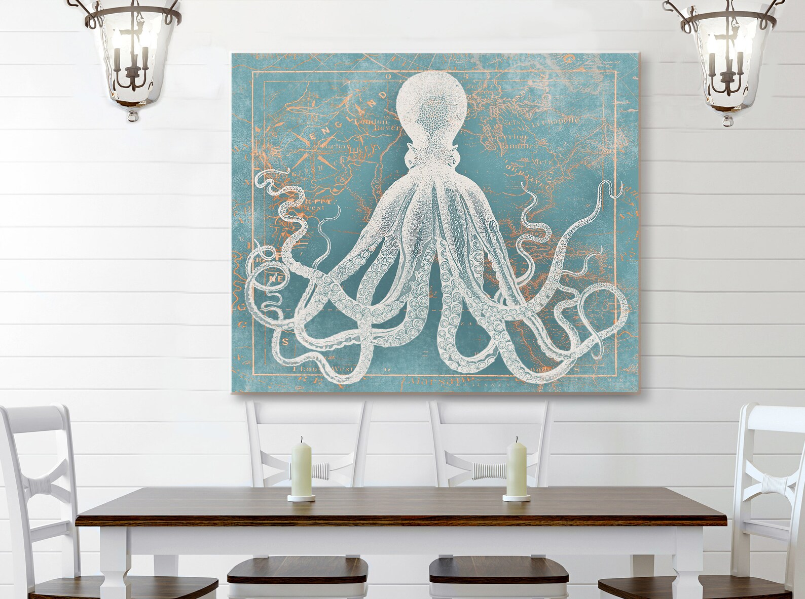 Octopus Art Teal Nautical Decor Rustic Teal Wall Art - Etsy