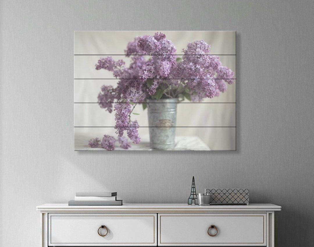 Wood Plank Sign : Country Print Lilac Fence Wood Plank, Farmhouse Decor ...