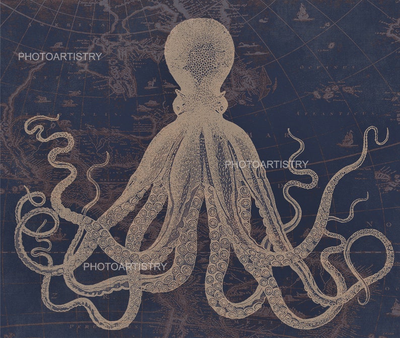 Navy Octopus Canvas Art: Vintage Nautical Map Wall Decor - Etsy