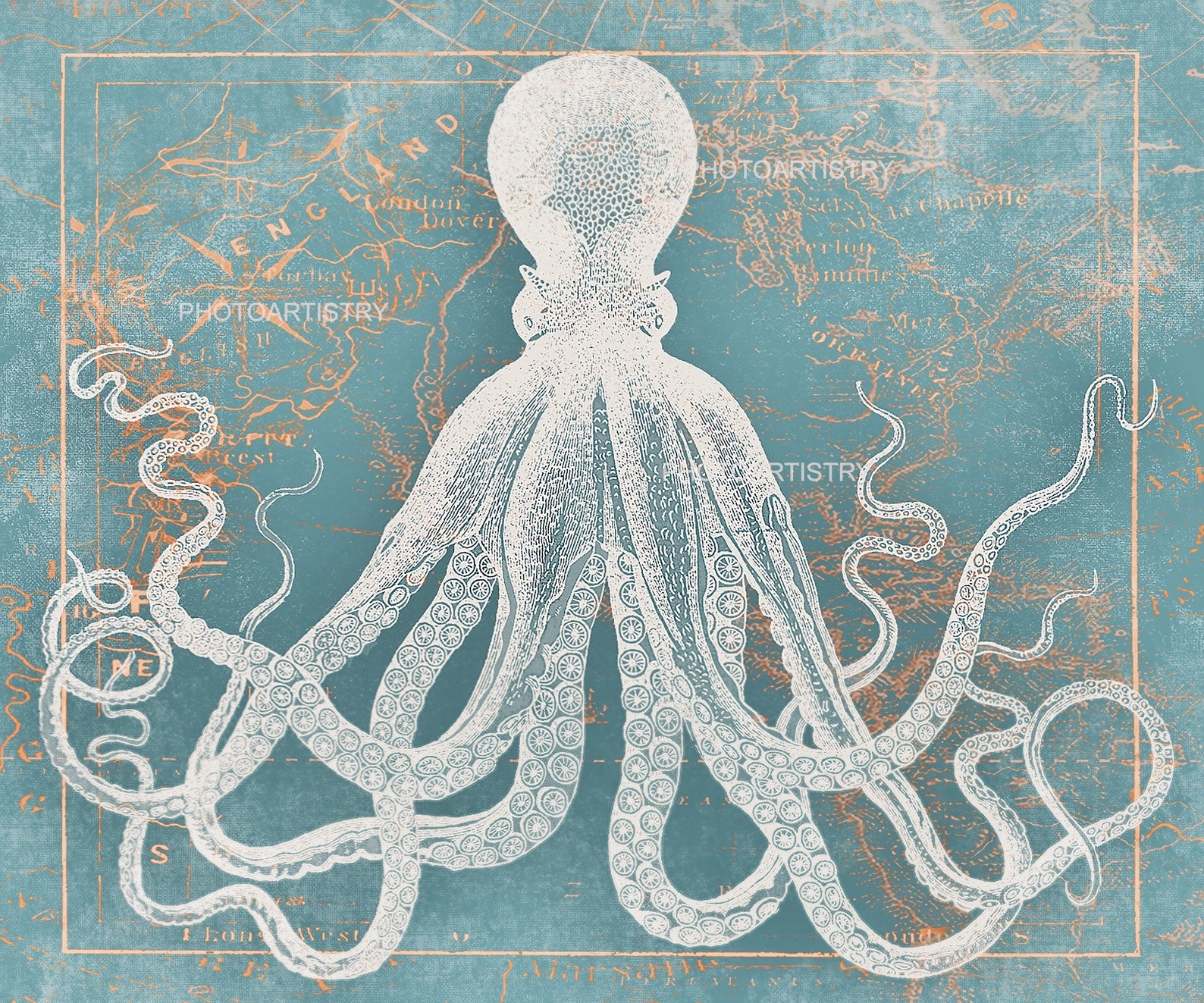 Octopus Art Teal Nautical Decor Rustic Teal Wall Art - Etsy