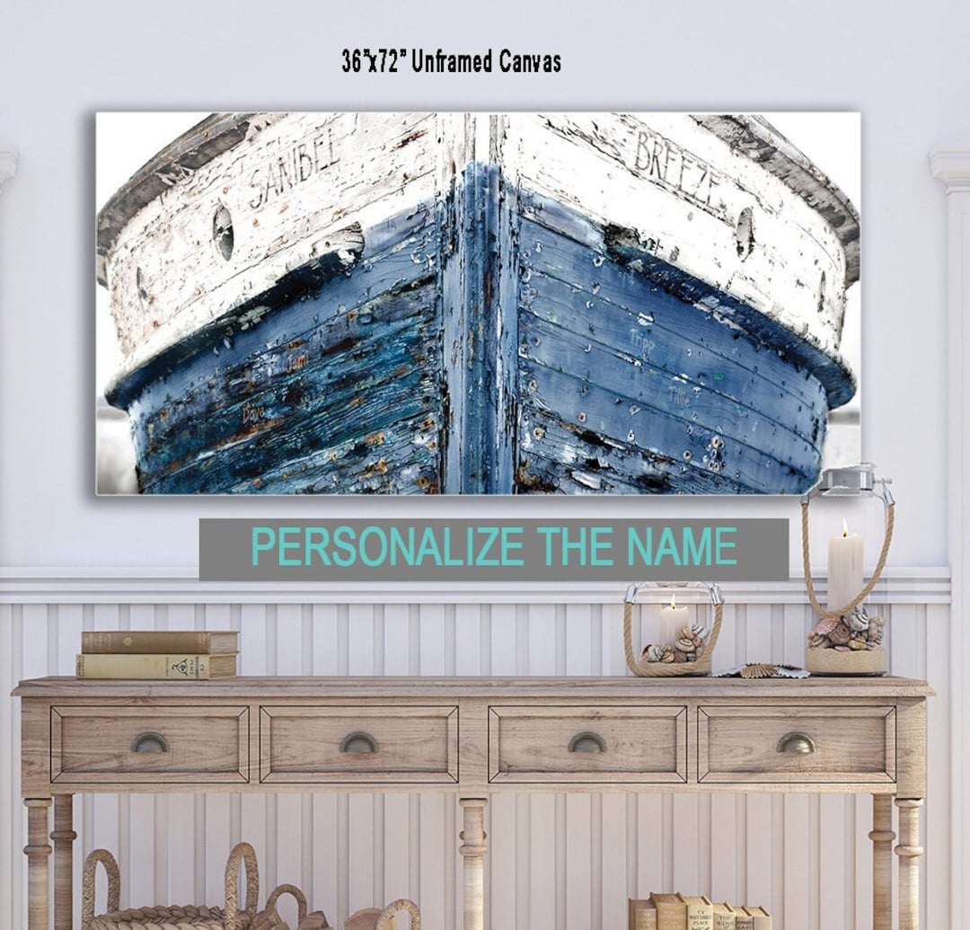 Personalized Wooden Boat Canvas Print: Coastal Nautical Wall Art - Etsy