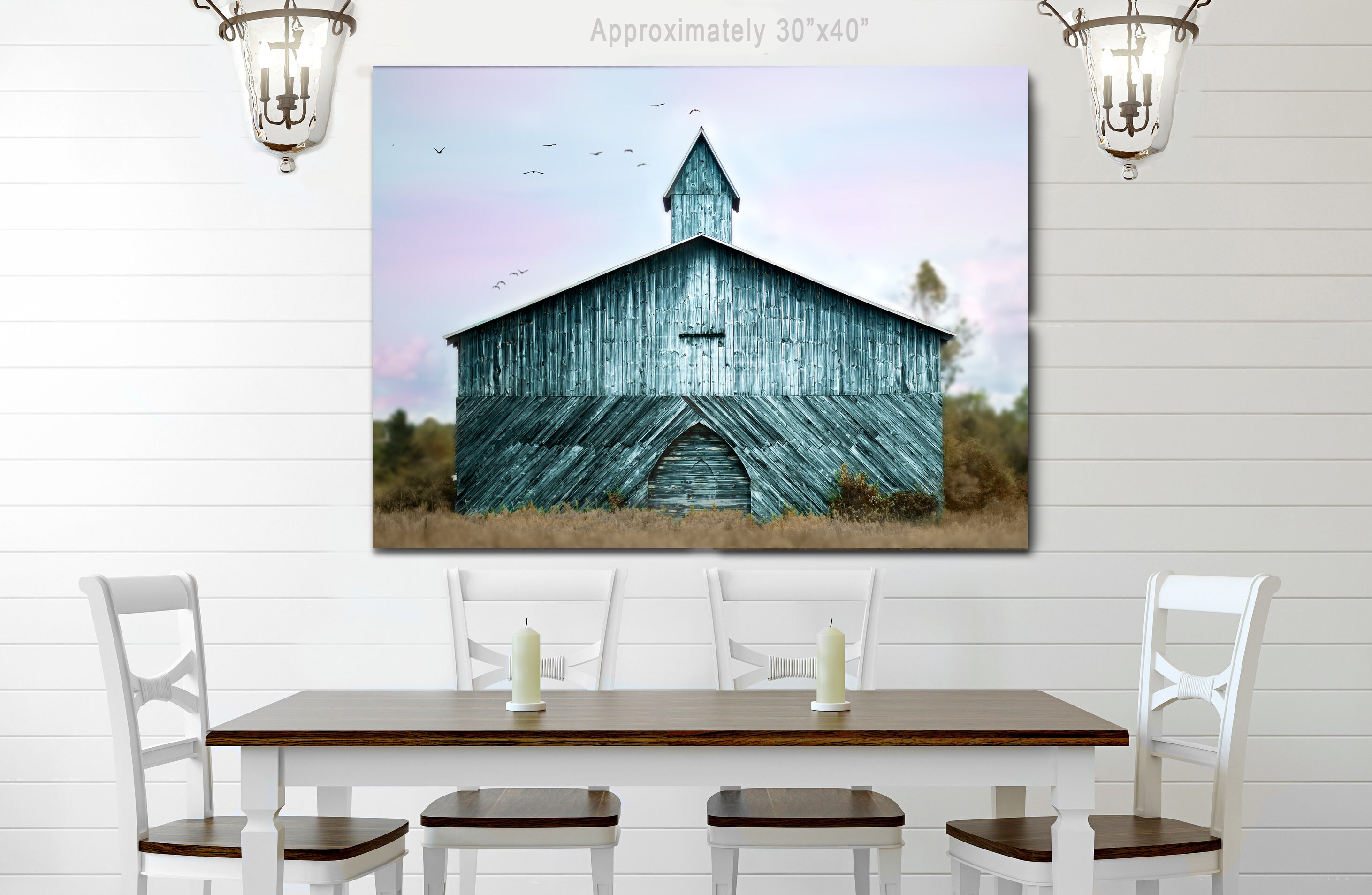 Blue Barn Art Rustic Wall Art Modern Farmhouse Canvas Farm | Etsy