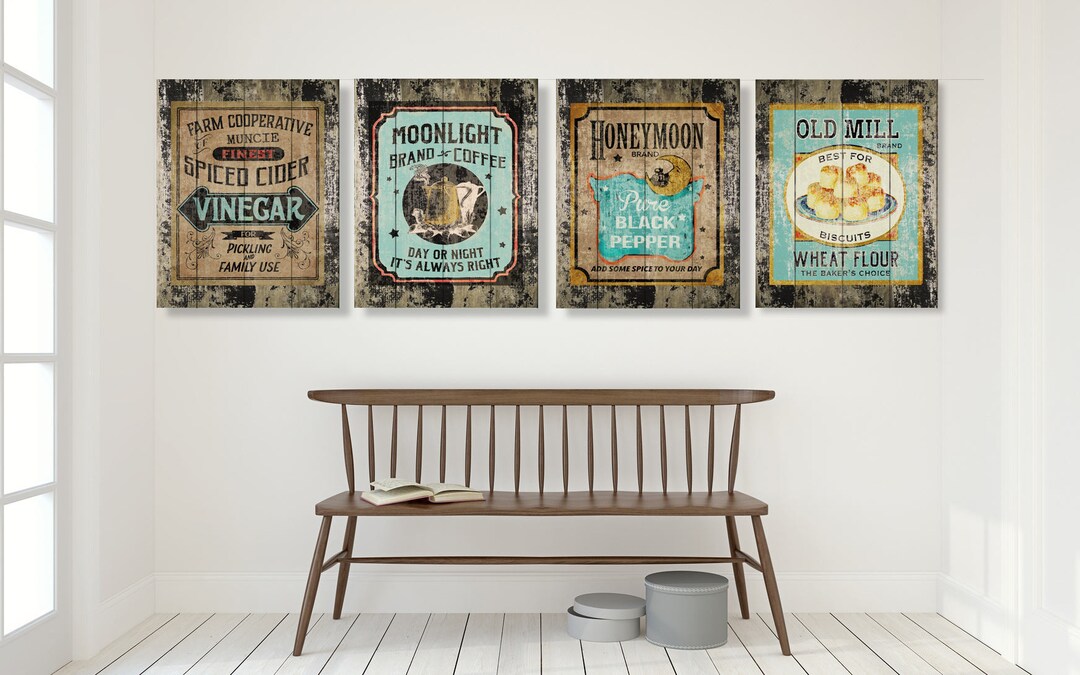 Wood Plank Sign Set: Country Print Set of 4 Wood Plank, Farmhouse Signs ...