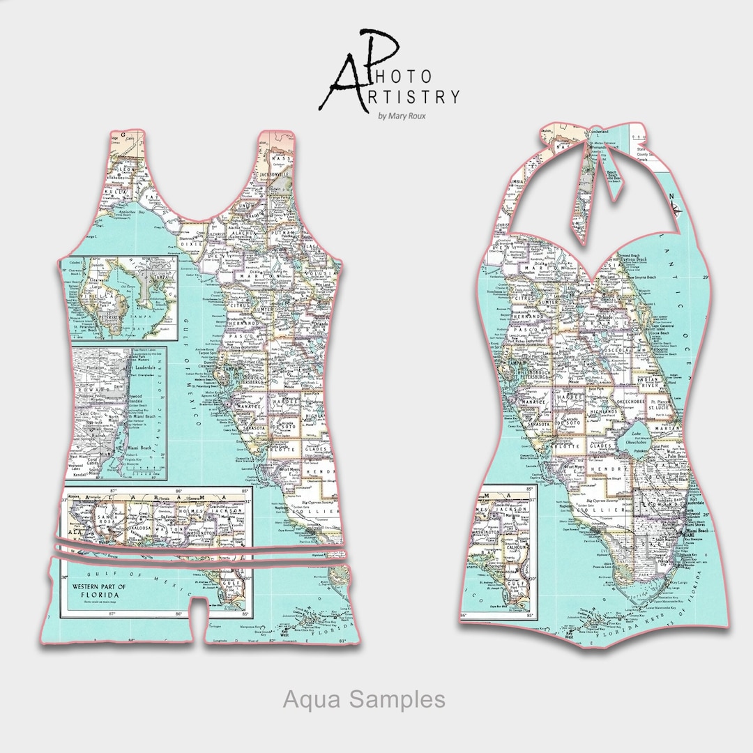Nautical Vintage Bathing Suit Art, Florida, Aqua, Navy, Framed - Etsy