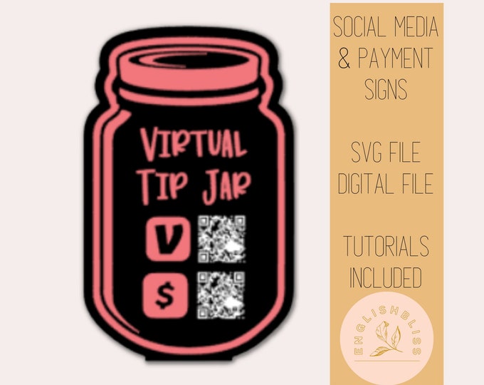 Tip Jar SVG File, Bartender Digital File, Social Media and Payment Sign ...