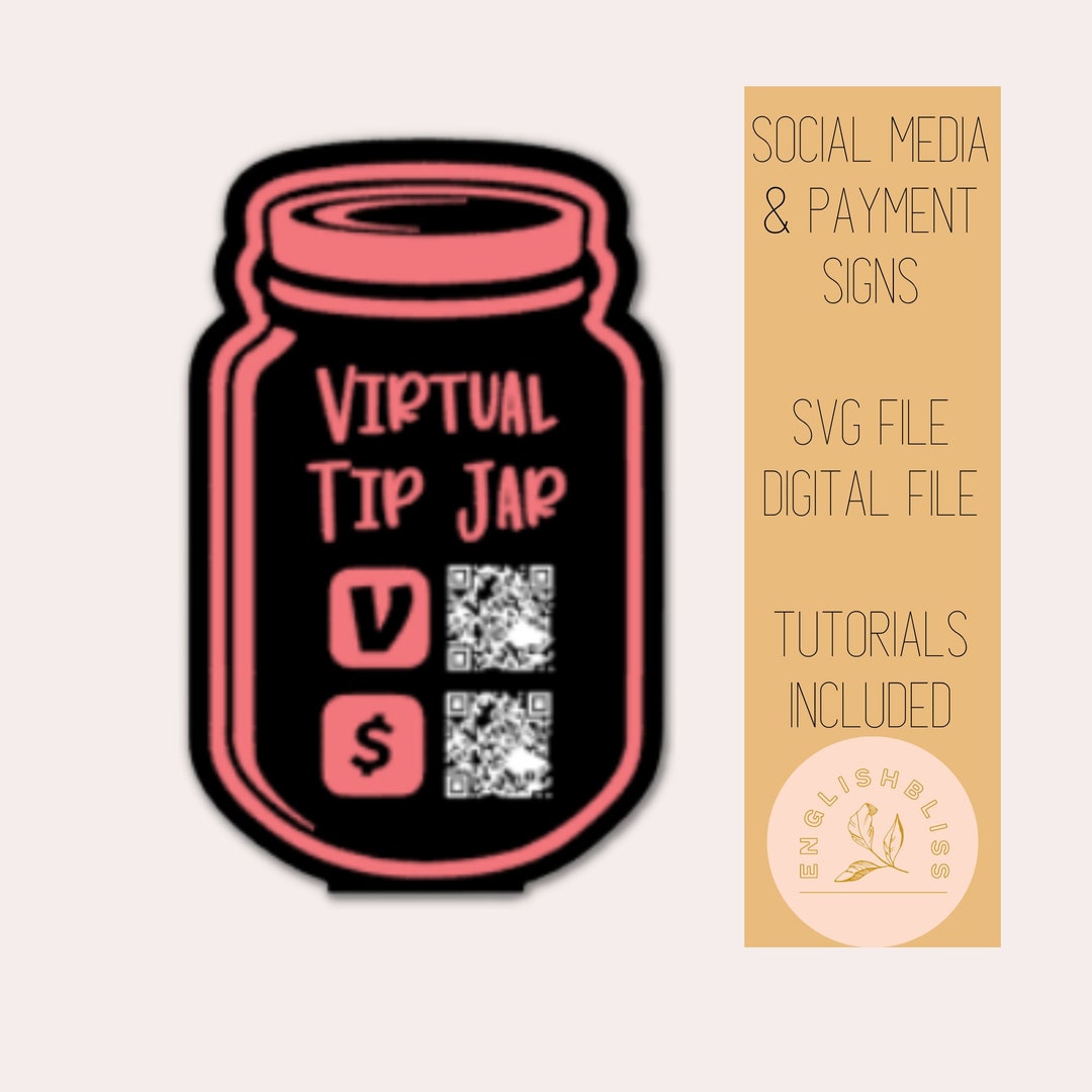 Tip Jar SVG File, Bartender Digital File, Social Media and Payment Sign ...