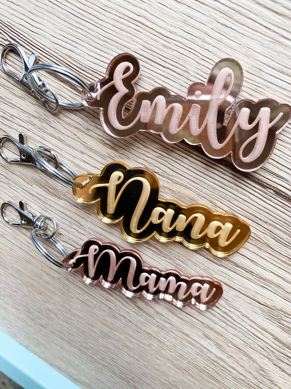 Personalized Name Keychain Rose Gold Acrylic Customized Gold | Etsy