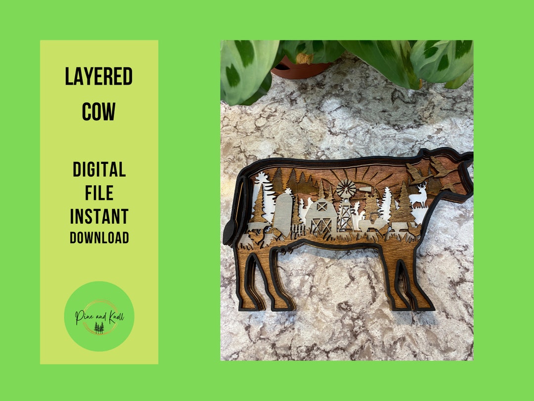 Cow Farm Animal Layered Cow Digital Download SVG File Laser - Etsy