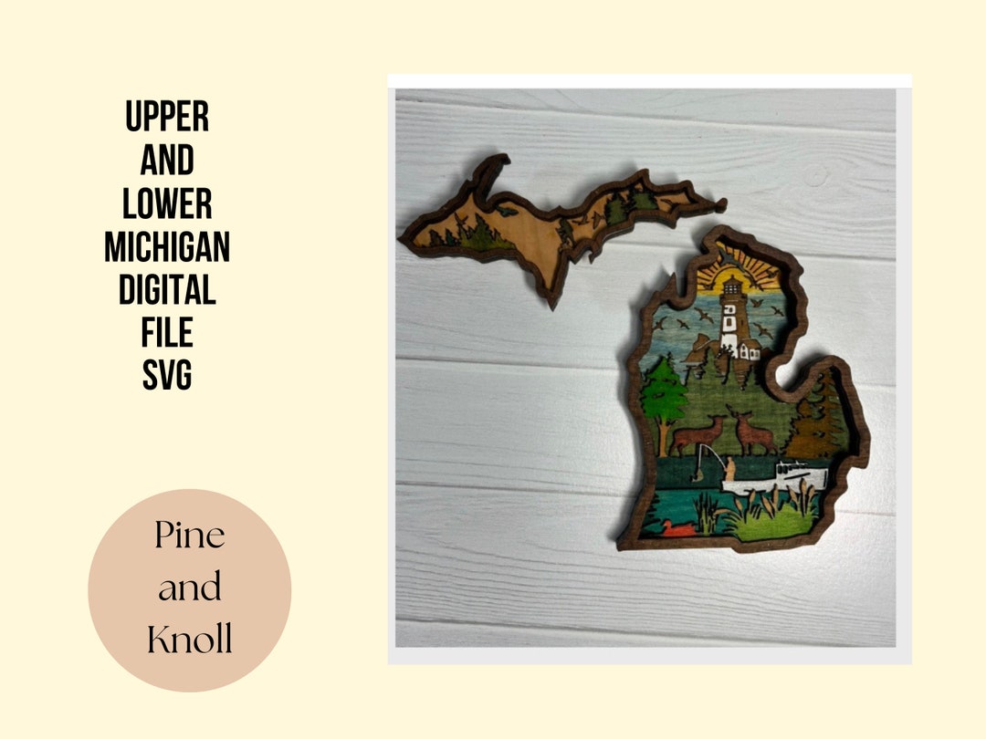 Michigan State Digital Download Upper Michigan and Lower Michigan SVG ...