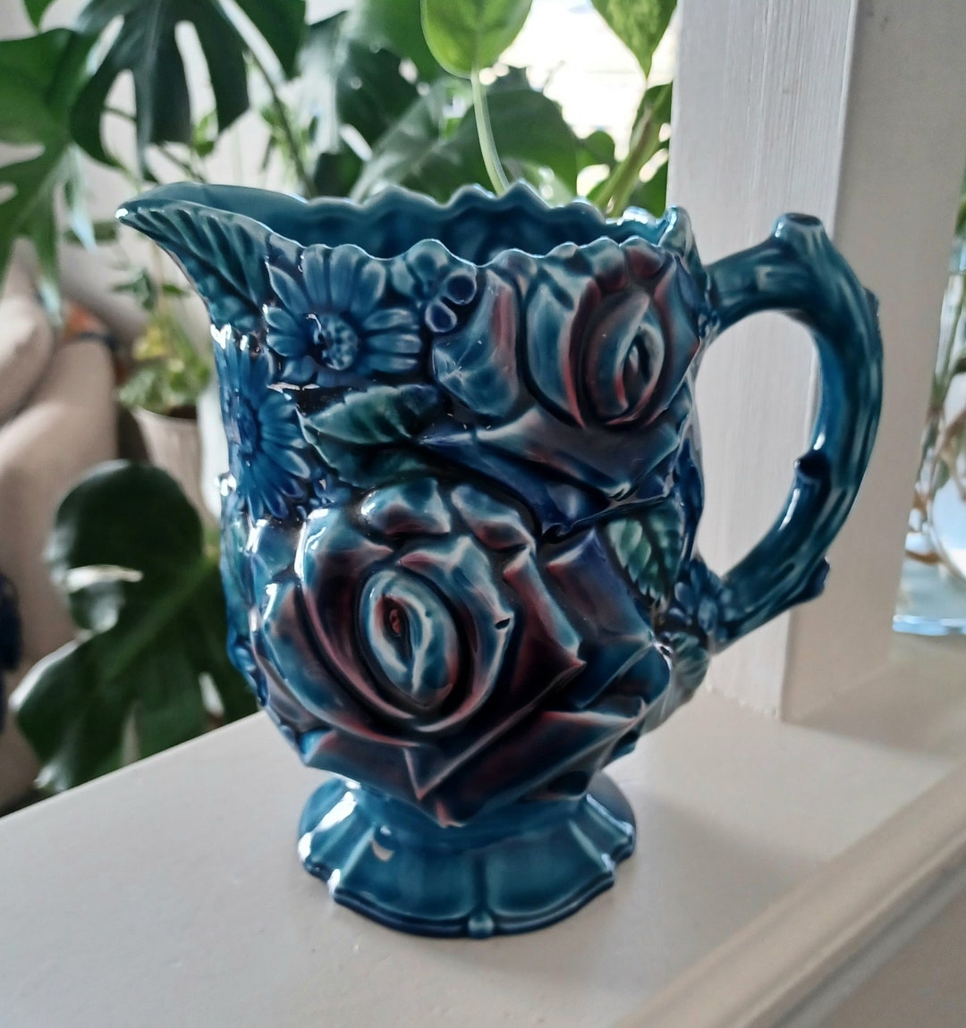 Rare Vintage Rose Pitcher Royal Bouquet by Unicorn Blue Floral, Marked ...