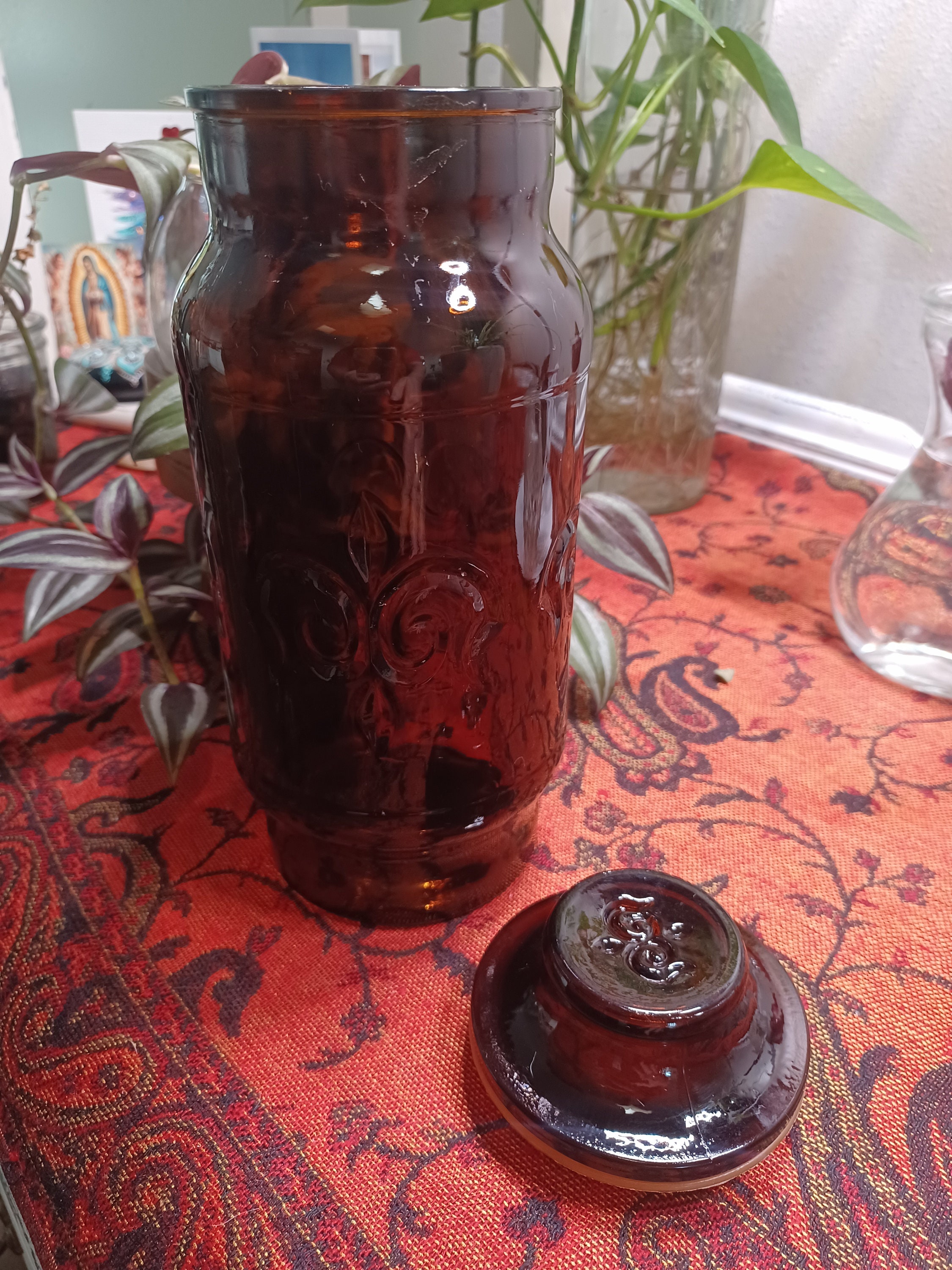 1970's Borden Cremora Amber Glass Canister, Apothecary Jar Fleur-de-lis ...