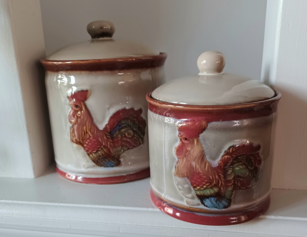 Vintage Rooster Set of 2 Ceramic Canisters. - Etsy