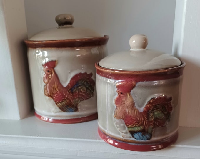 Vintage Rooster Set of 2 Ceramic Canisters. - Etsy
