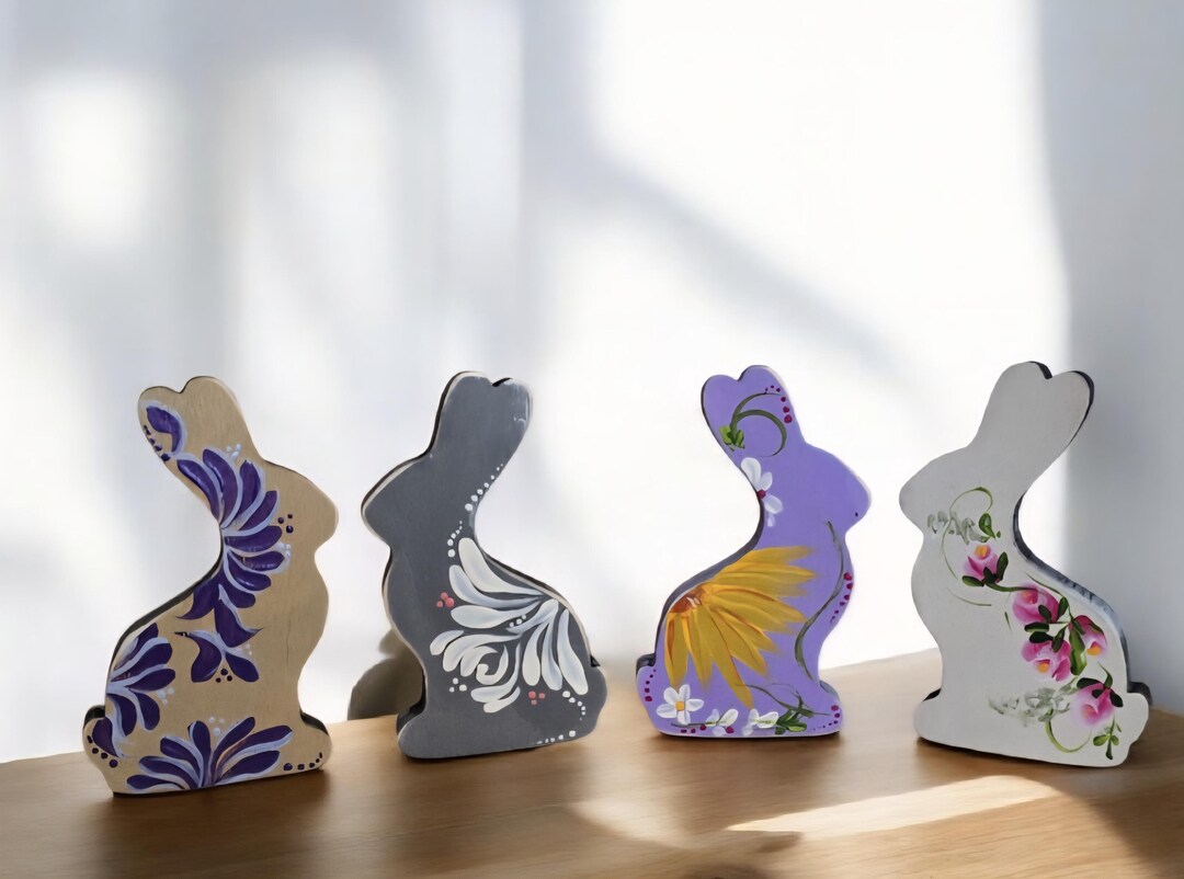 Handpainted Rabbits, Tiered Tray Decor, Shelf Sitter Rustic Decor. - Etsy