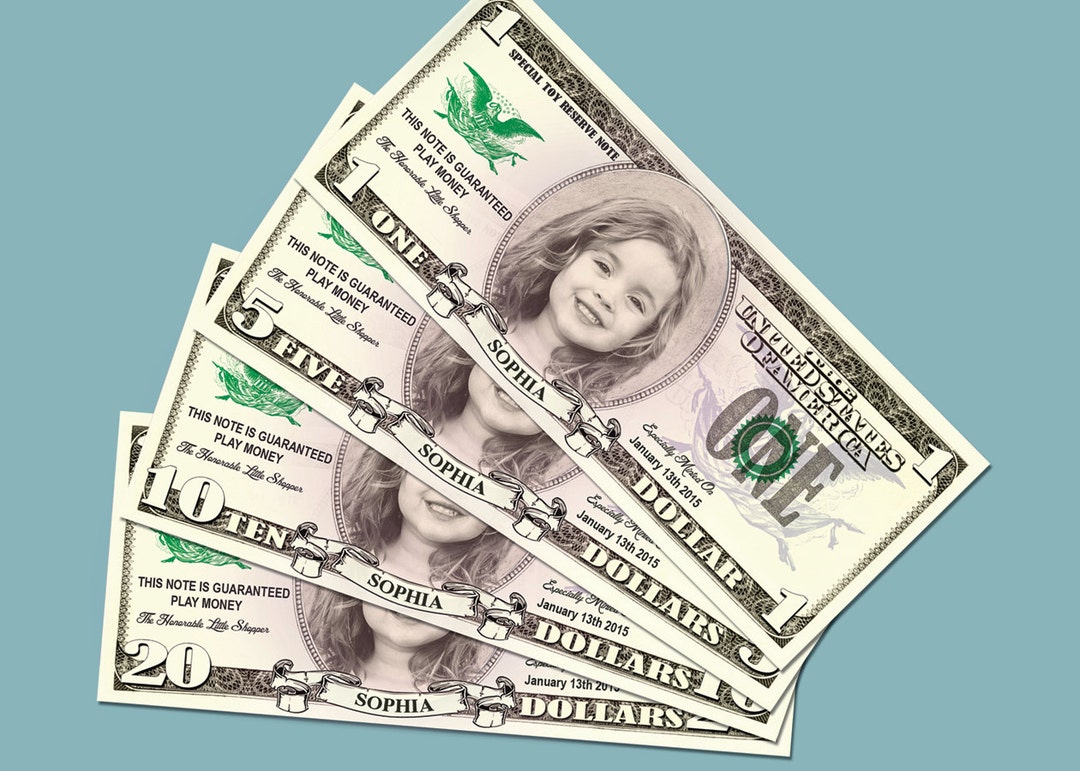 Mini Custom Photo Play Money Dollars for Childs Cash Register - 10 of ...