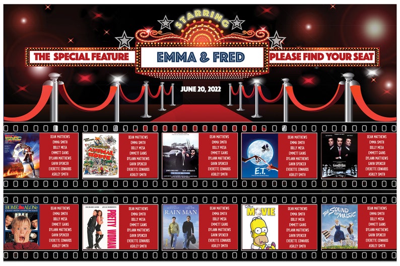 Movie Themed Wedding Table Seating Chart Poster 20x30 - Etsy