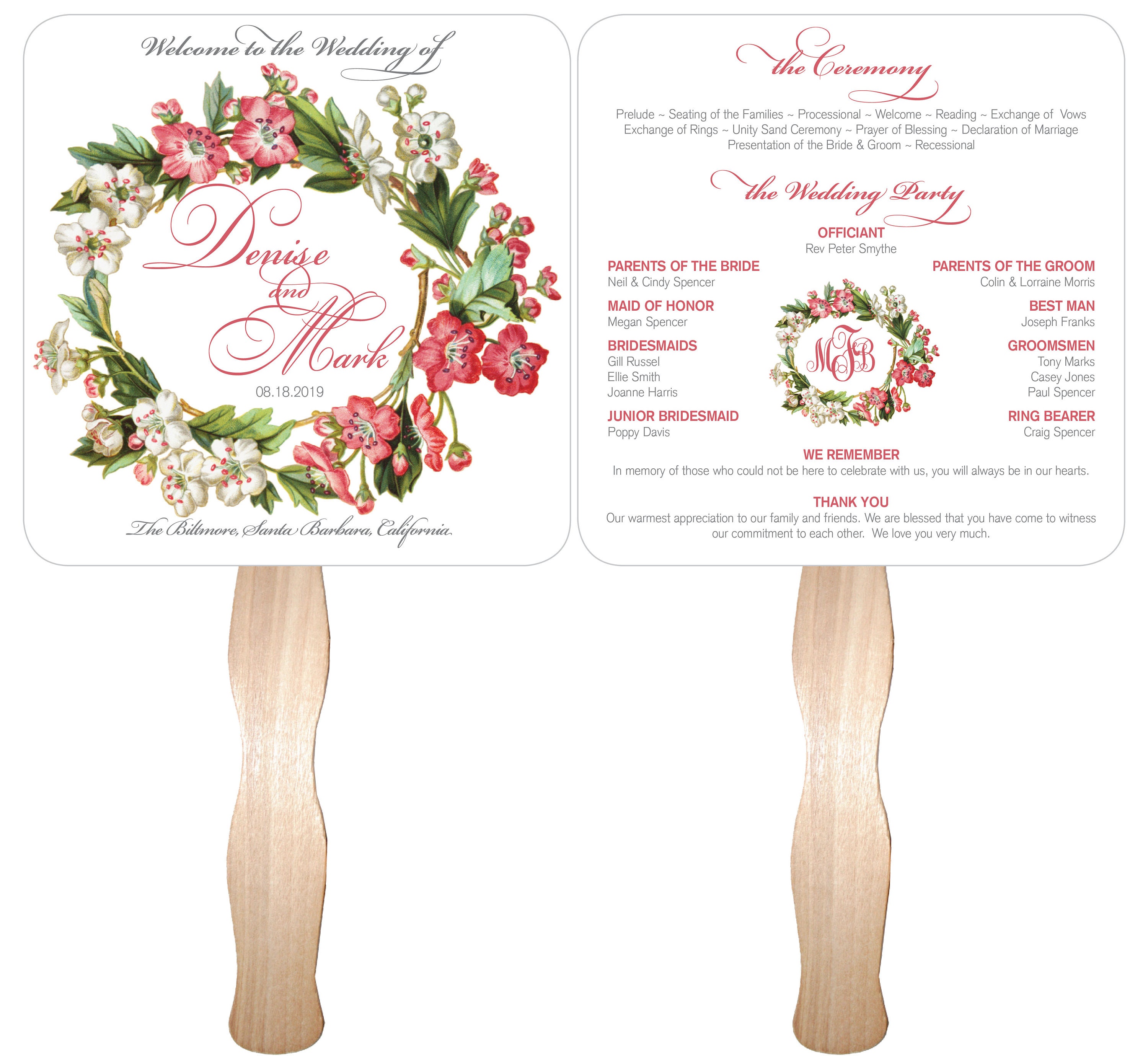 Wedding Program Custom Fans Square Floral Fully Assembled | Etsy