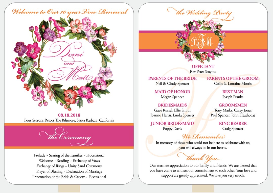 Vow Renewal Wedding Program Fans Fully Assembled Custom Paddle - Etsy