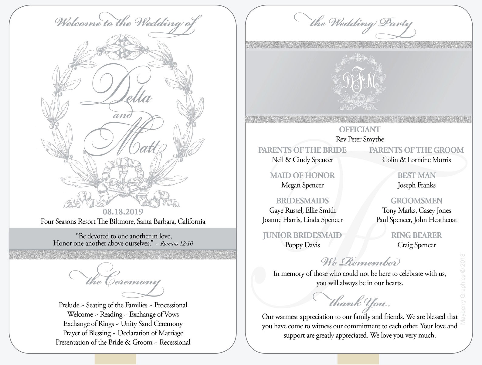 Silver Wedding Program Hand Fans Wood Paddle Assembled & Complete on ...