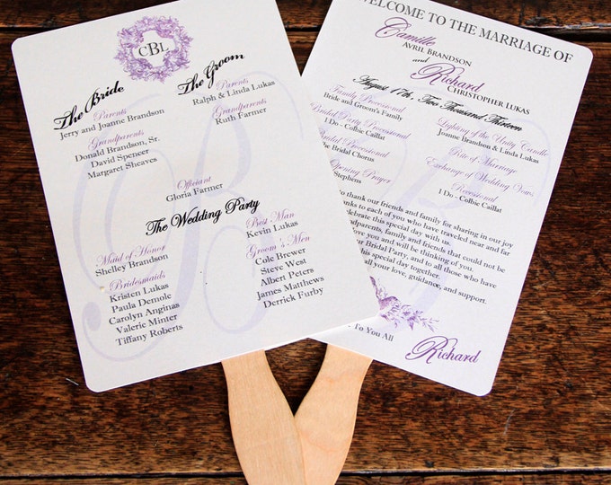 Wedding Program Hand Fans Custom Shimmer Fully Assembled With Paddle - Etsy