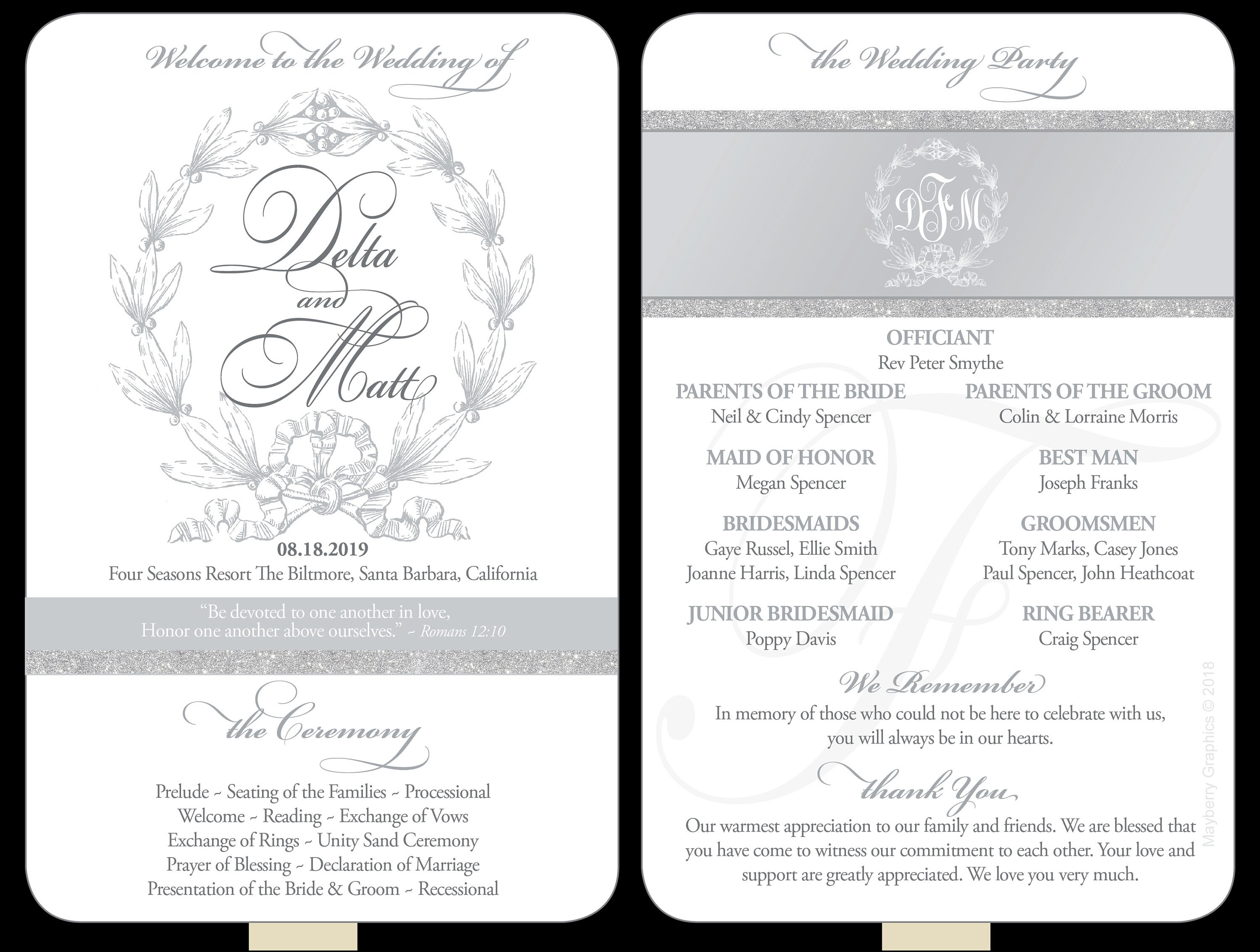 Silver Wedding Program Hand Fans Wood Paddle Assembled & Complete on ...