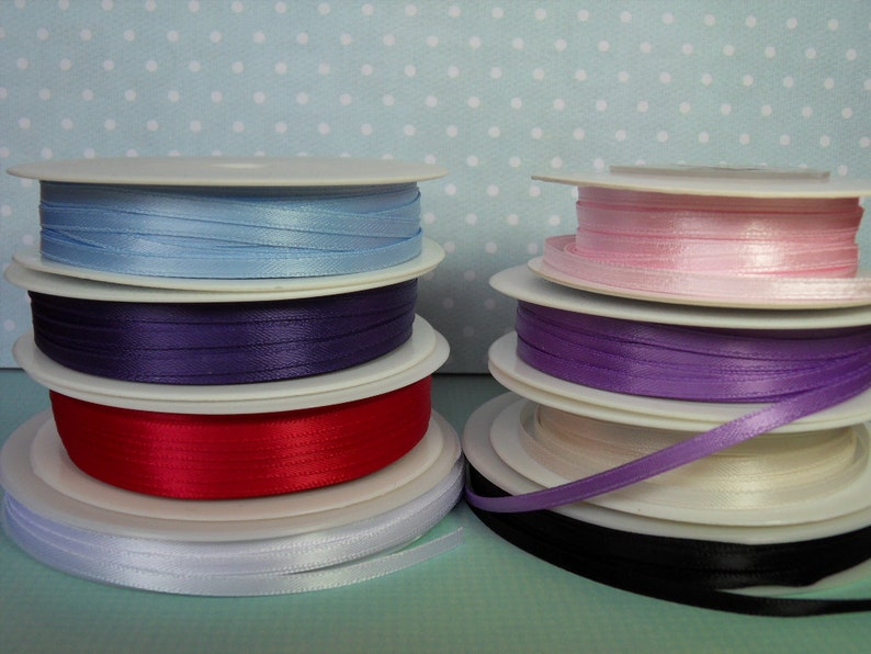 3m Narrow Satin Ribbon 3-4mm Wide - Choice of Colours - Etsy