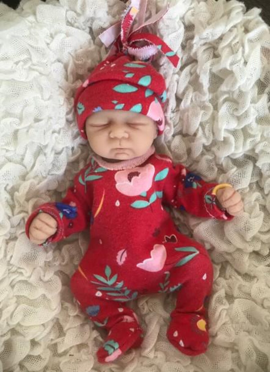 7” Reborn or Silicone Doll Sleeper Set – Red Floral Pajamas & Fleece ...