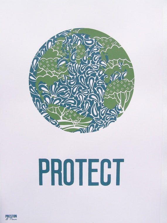 Items similar to Protect our Earth 'Trees and dolphins' screenprint. on ...