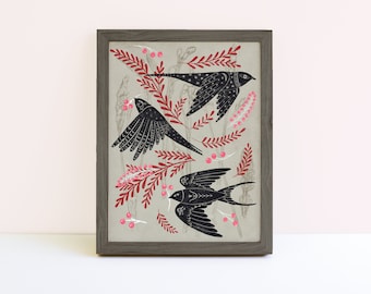 Linocut Folk Art | Etsy