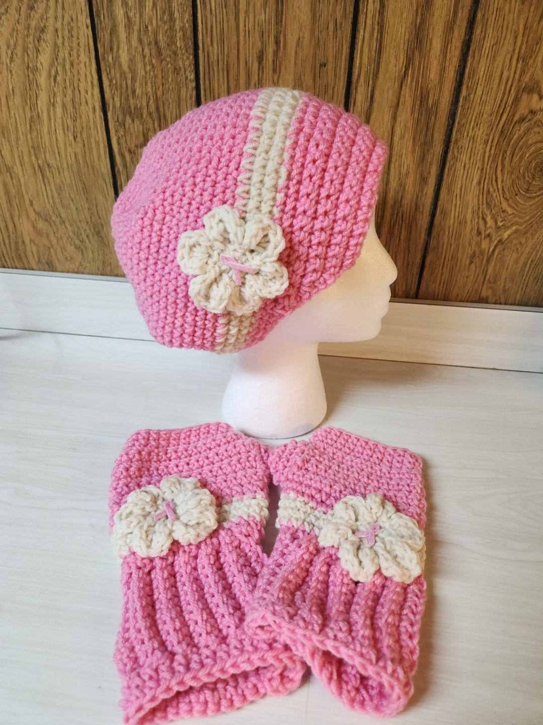 Breast Cancer Awareness Pink Ribbon Hand Crocheted Slouch Hat and ...