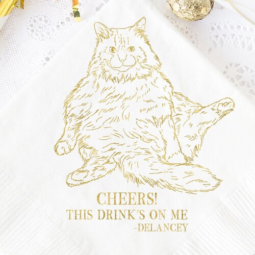 Personalized Napkins Custom Pet Drawing Napkins Cat Lover - Etsy