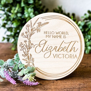 Newborn Name Sign, Hello World My Name Is, Floral Baby Name Sign, Birth ...