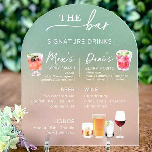 Frosted Acrylic Arch Bar Menu Signature Drink Sign Custom - Etsy