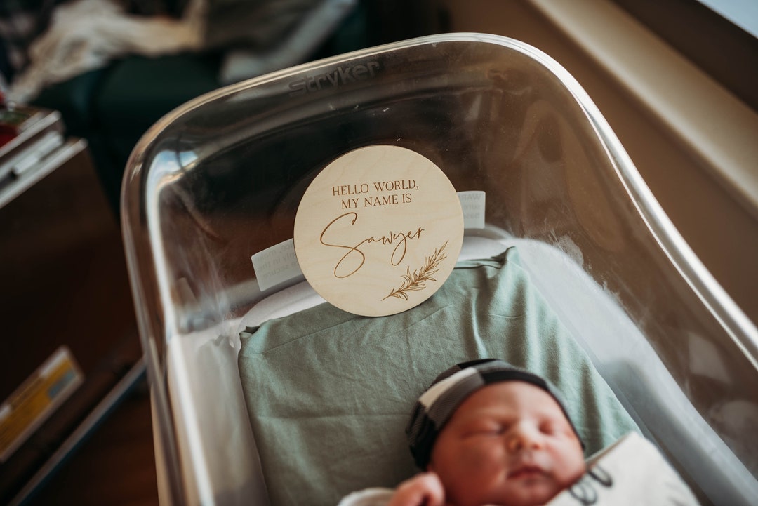 Custom Baby Name Sign, New Baby Announcement Plaque, Hello World My ...