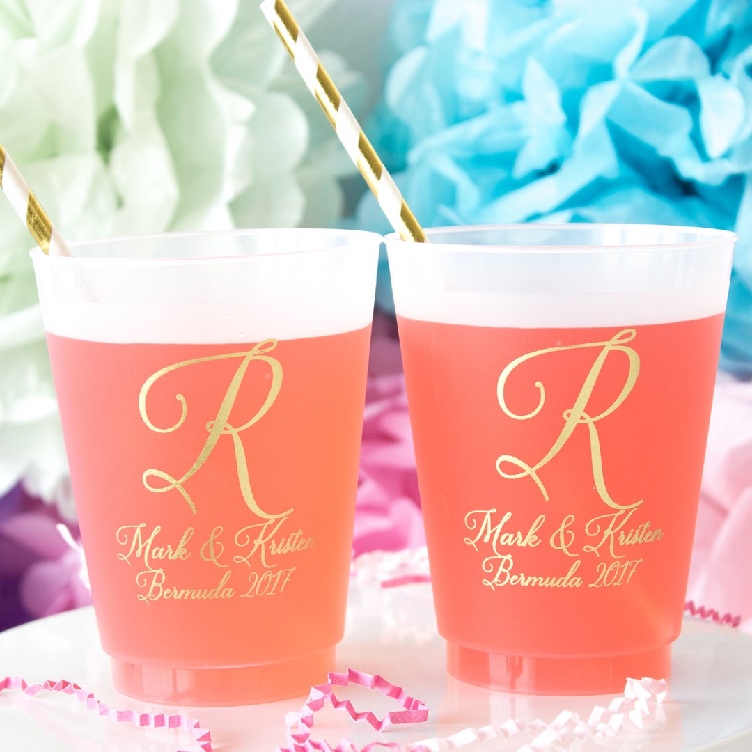 Monogram Wedding Cups, Shatterproof Wedding Favor Cups, Monogrammed ...