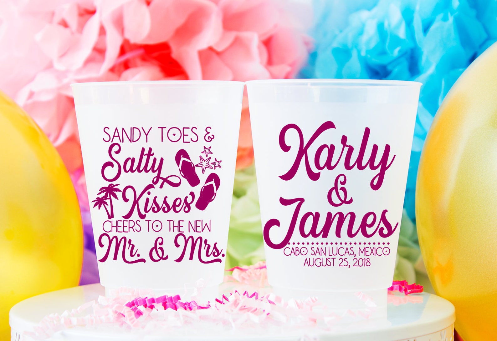 Custom Wedding Cups Shatterproof Frosted Cups Beach Wedding Favors for ...