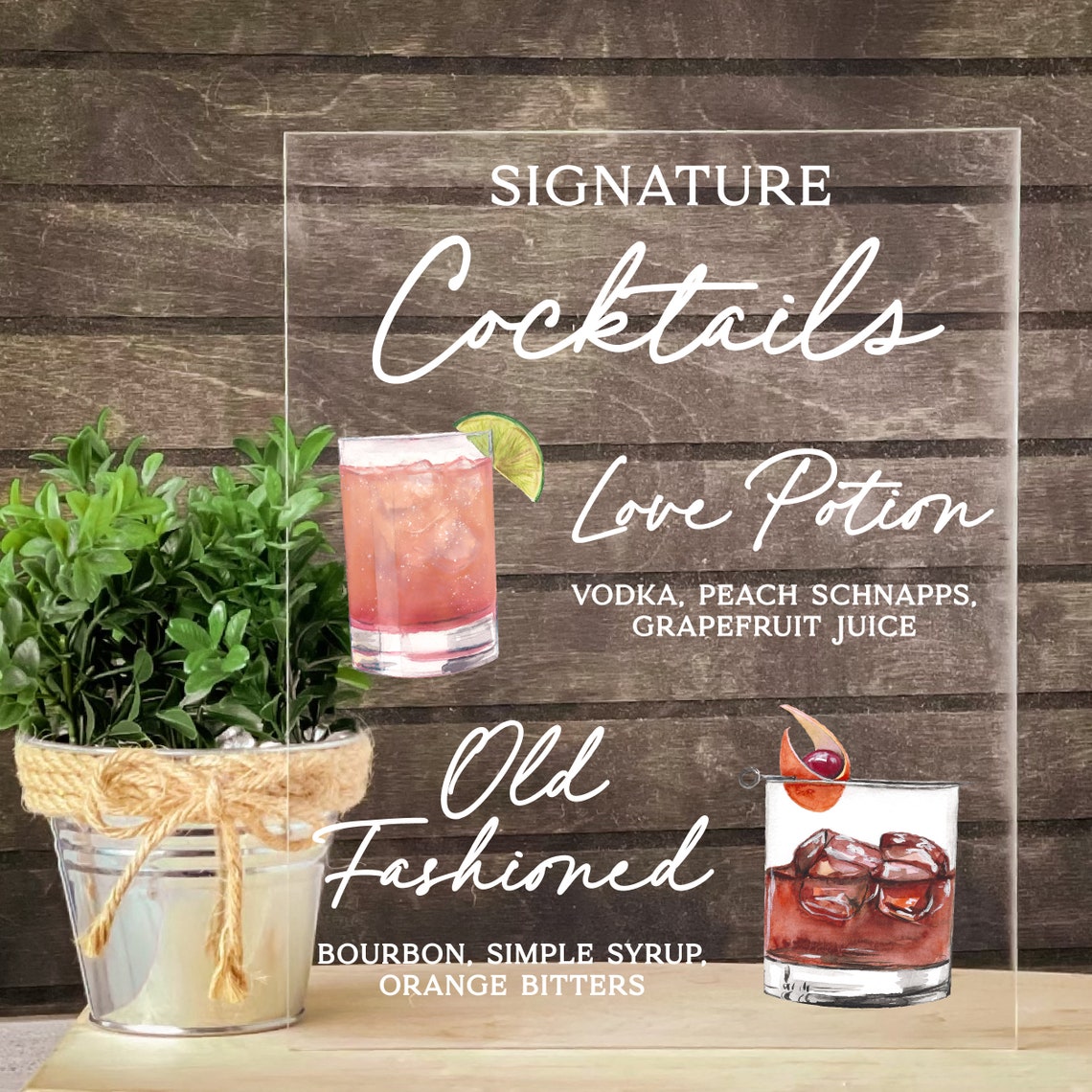 Custom Cocktail Menu Personalized Drinks Sign Acrylic Wedding - Etsy