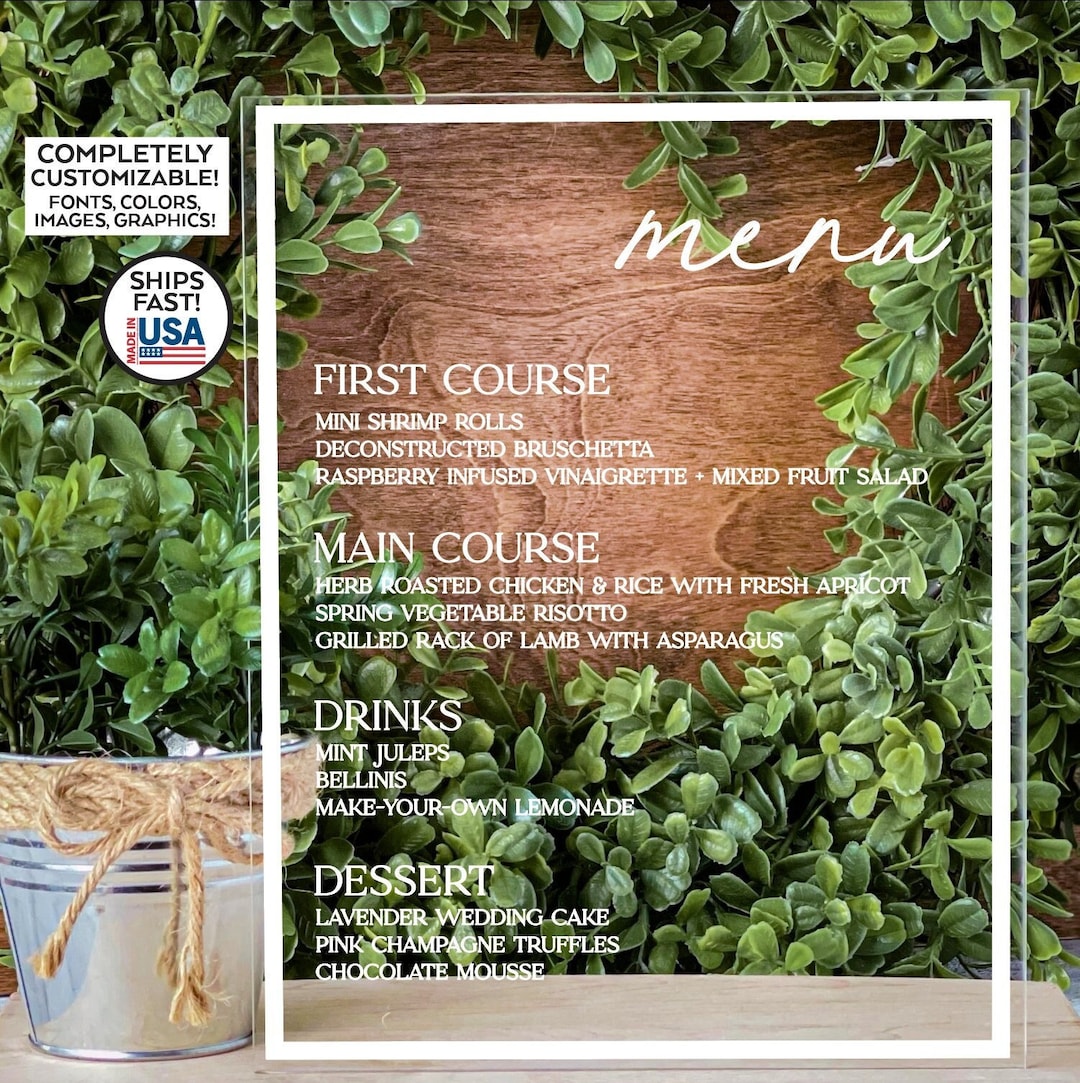 Custom Dinner Menu Sign for Wedding Customized Acrylic Tabletop Sign ...