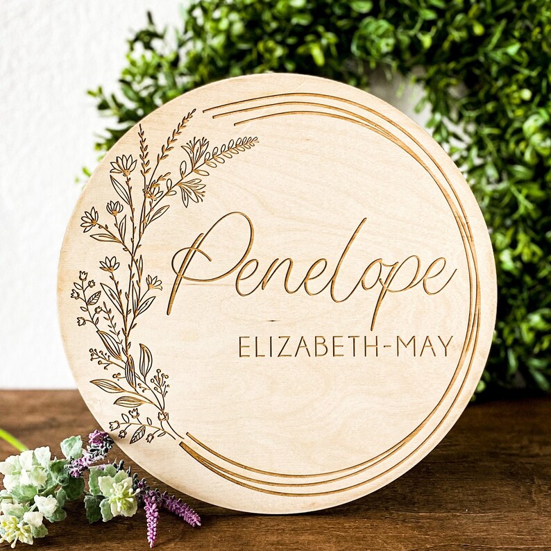 Newborn Name Sign, Custom Wooden Baby Name Sign, Round Baby Name Sign ...