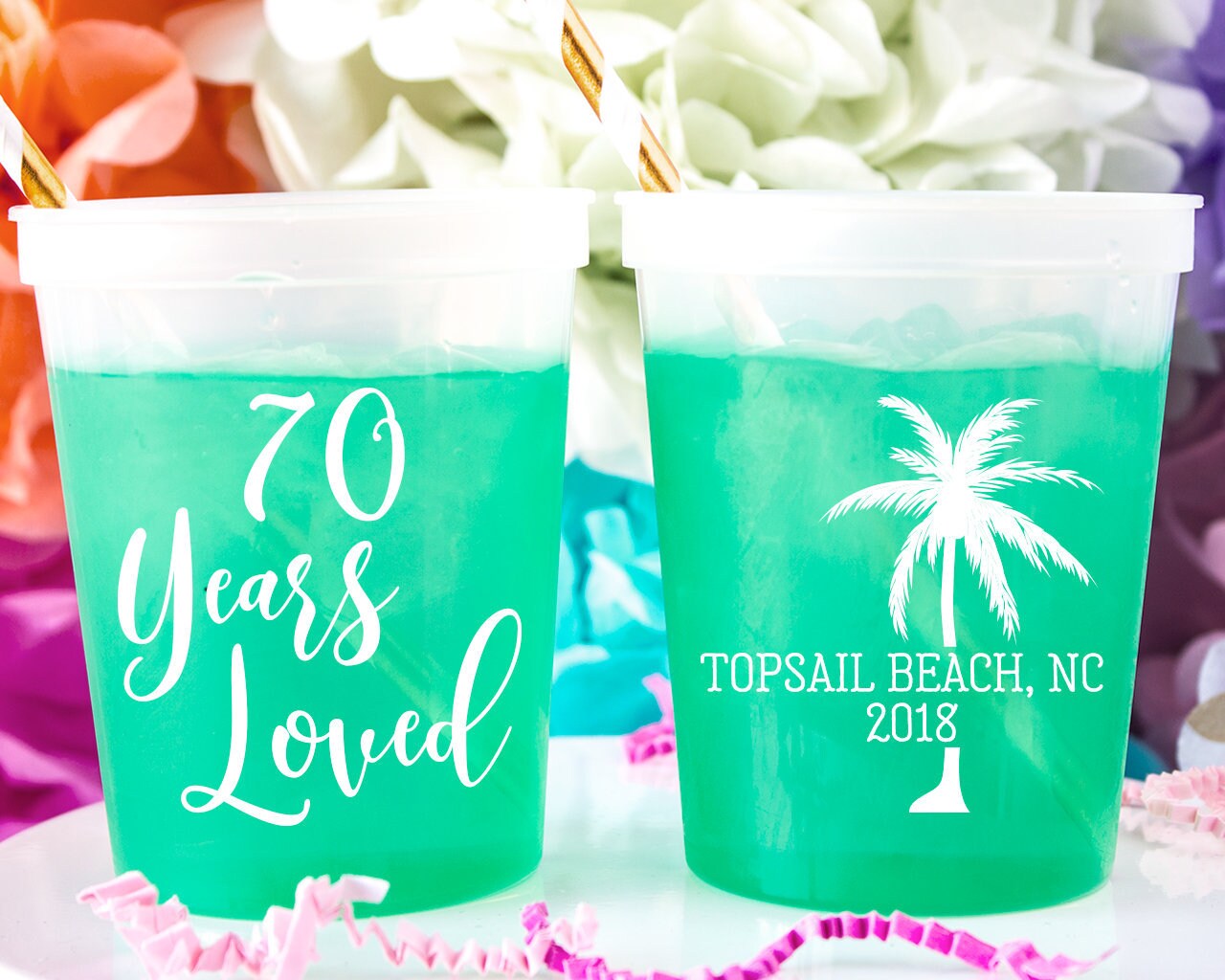 70 Years Loved 70th Birthday Party Cups Custom Color | Etsy