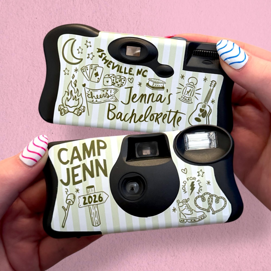 Custom Disposable Camera Wrap - Camp Cabin Crew Hiking Bachelorette ...