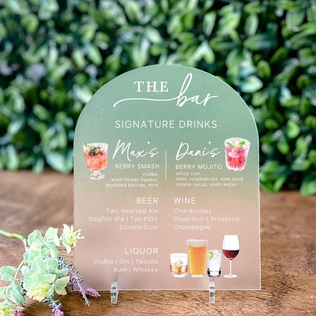 Frosted Acrylic Arch Bar Menu Signature Drink Sign Custom Wedding Drink ...