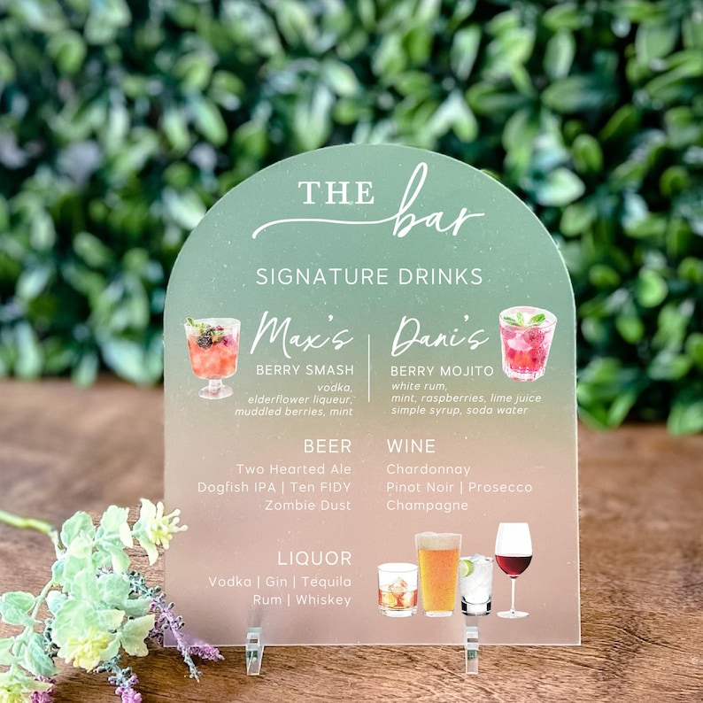 Frosted Acrylic Arch Bar Menu Signature Drink Sign Custom - Etsy