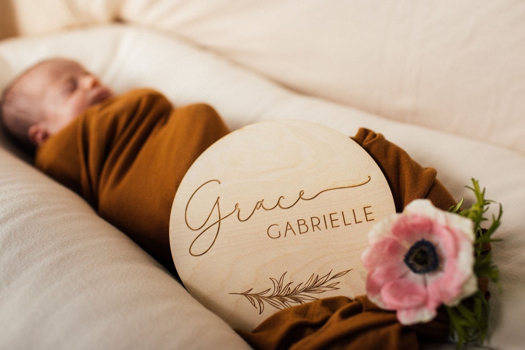 Newborn Announcement Name Card, Custom Baby Name Plaque, Wooden Baby ...