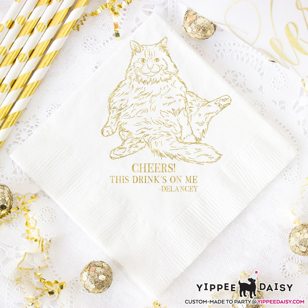 Personalized Napkins, Custom Pet Drawing Napkins, Cat Lover Wedding ...